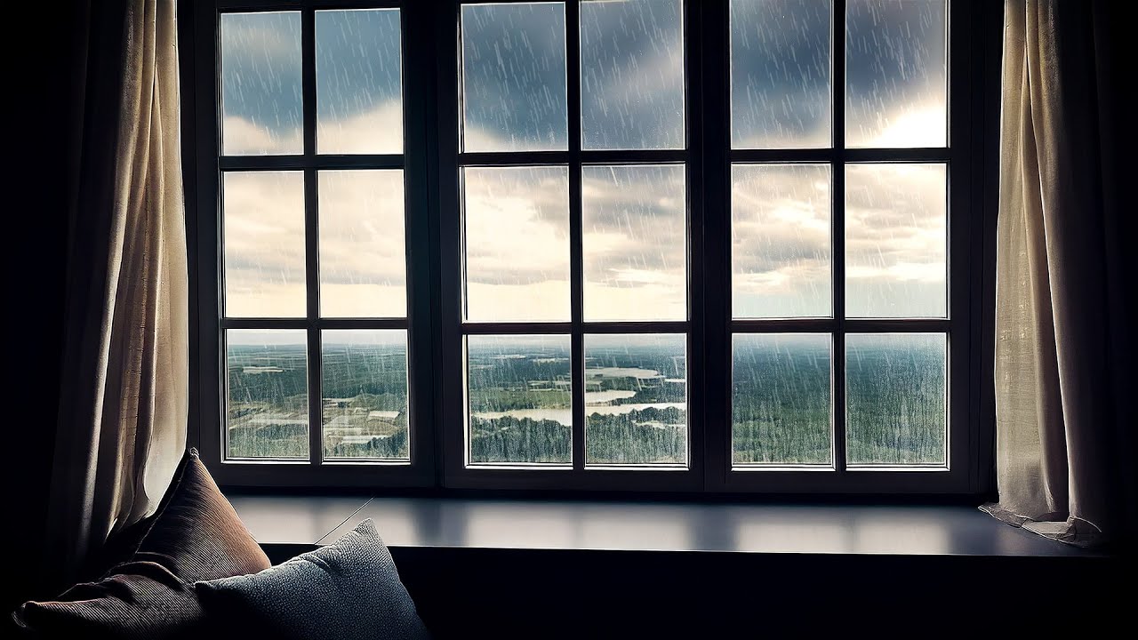 Soothing Rain Outside a Window with a beautiful view 🌧️ Relaxing Indoor ...