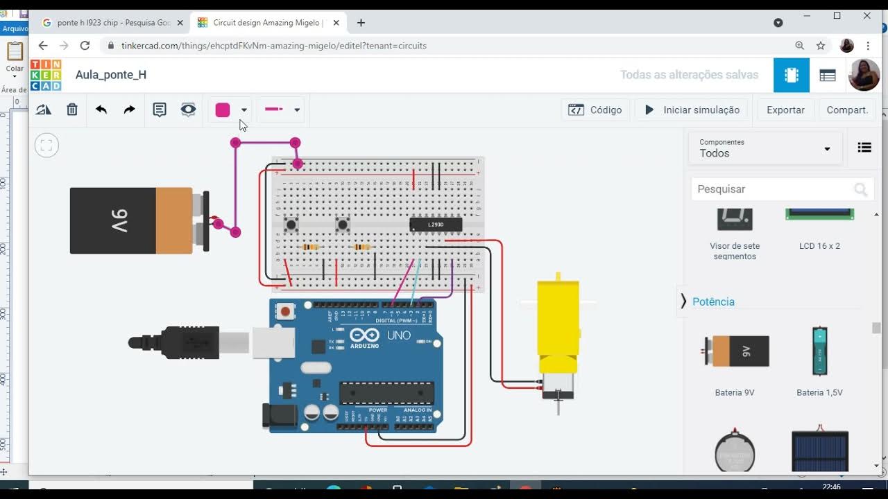 Tinkercad ponte H motor e Arduino - YouTube
