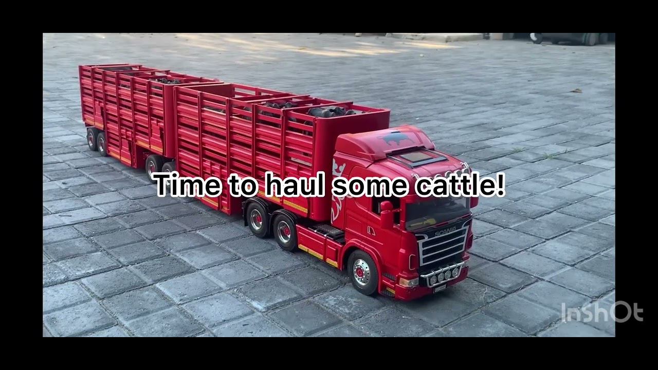 Tamiya Scania R620 with custom cattle trailer - YouTube