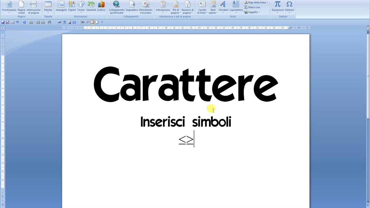 Tutor Word CARATTERE Inserisci Simboli 1901 - YouTube