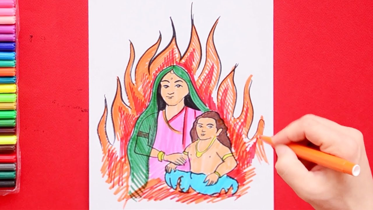How to draw Holika Dahan - YouTube