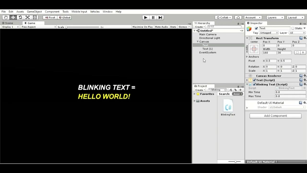 Unity 3D Blinking UI Text Simple - YouTube