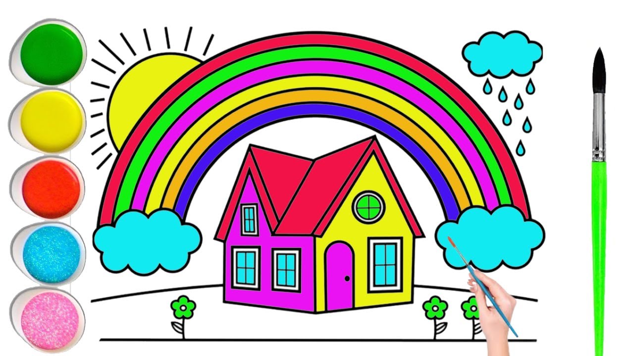 How To Draw Easy Rainbow House Coloring and painting | Rainbow House ...