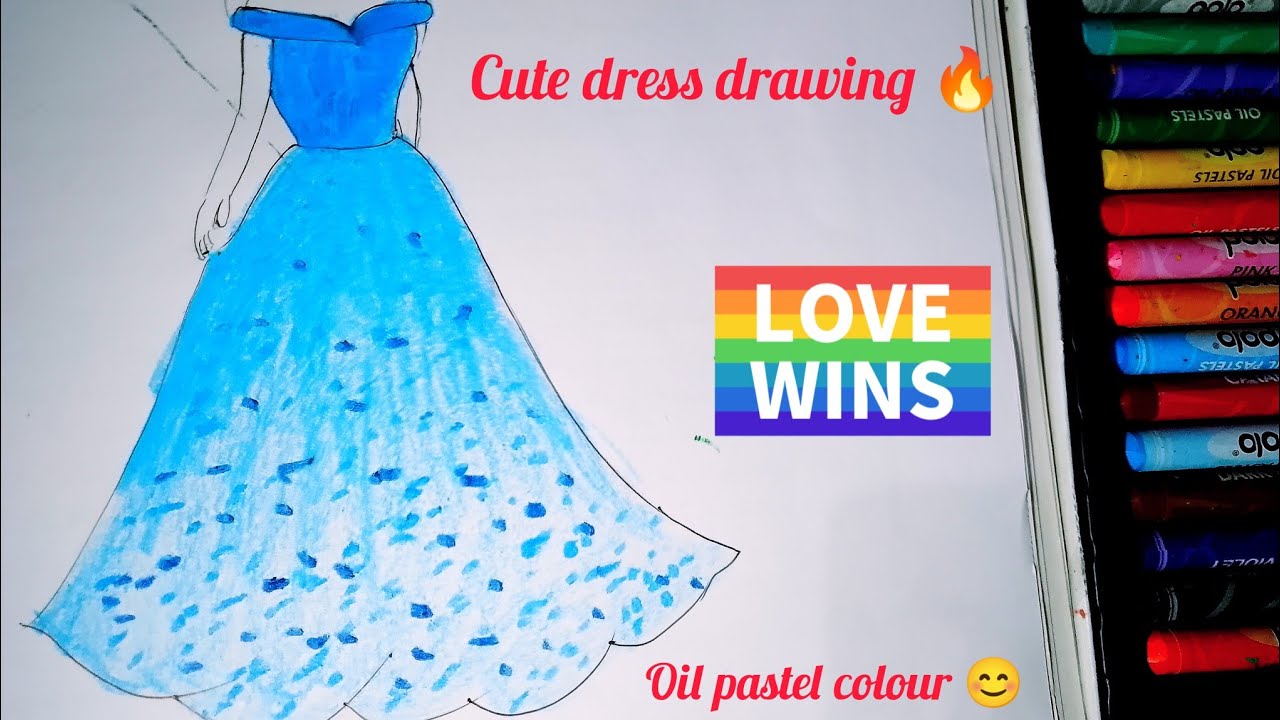 Girl cute dress 👗 drawing 🔥/easy draw ideas 💡/oil pastel colour drawing ...