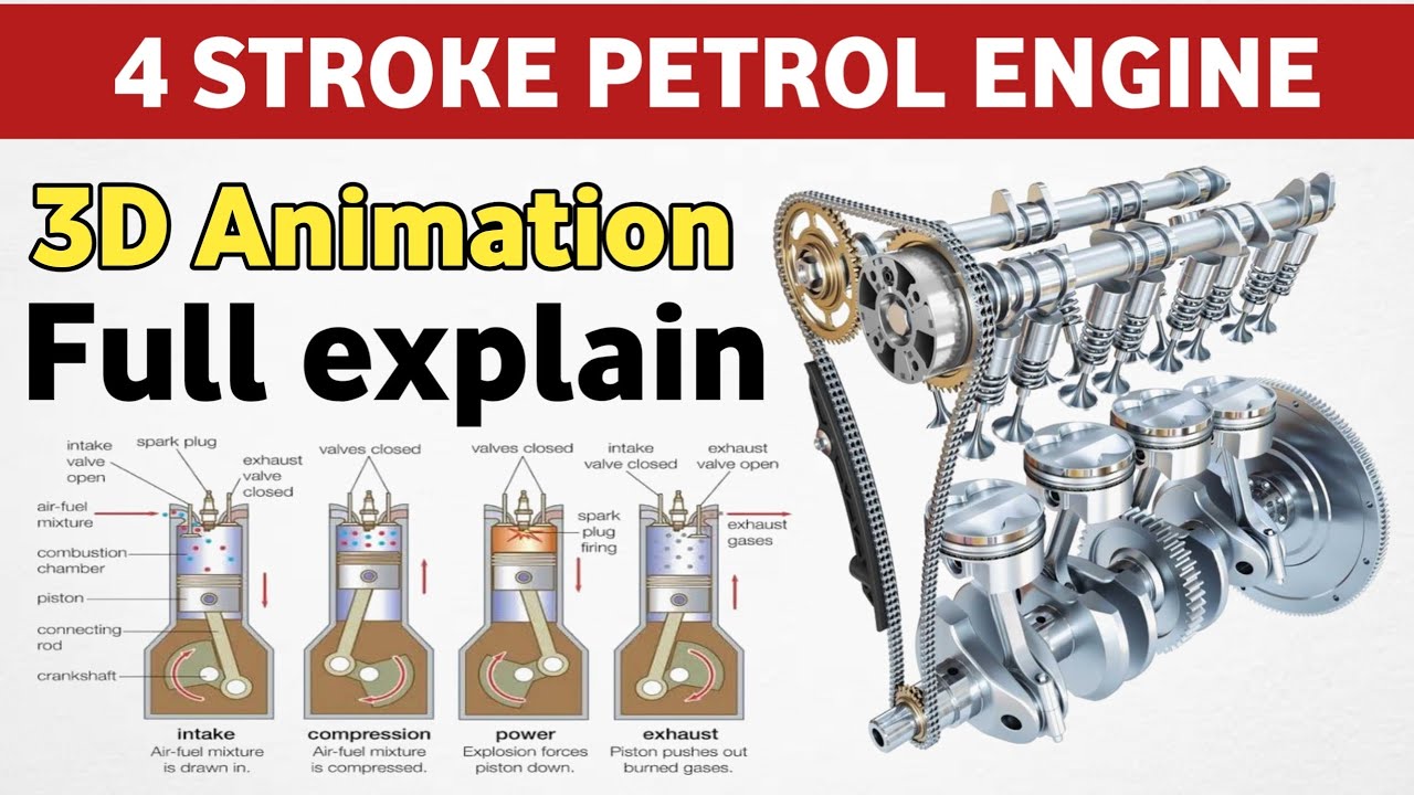 Petrol engine working 3d animation in hindi | 4 Stroke petrol engine # ...