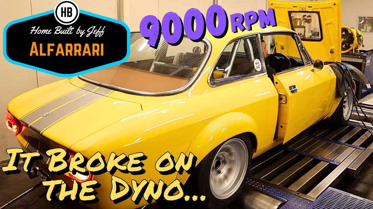 9000rpm on the dyno... and then it broke - Ferrari engined Alfa 105 ...