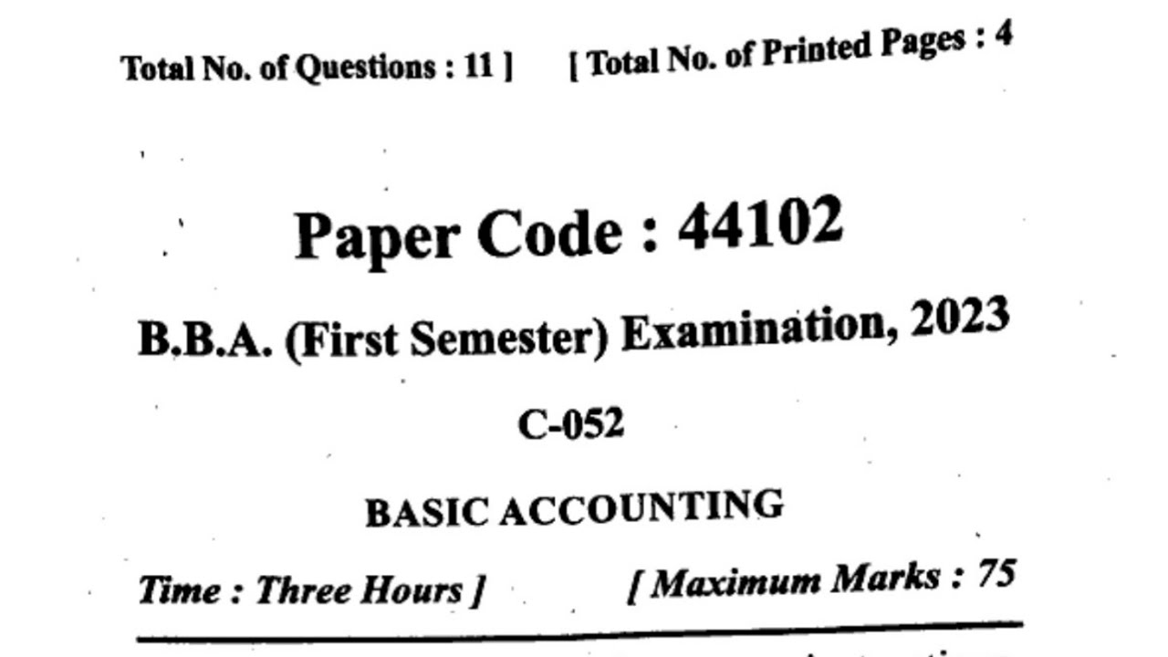 BBA 1st Semester Basic Accounting Question paper 2023 #bba2023 #bba ...