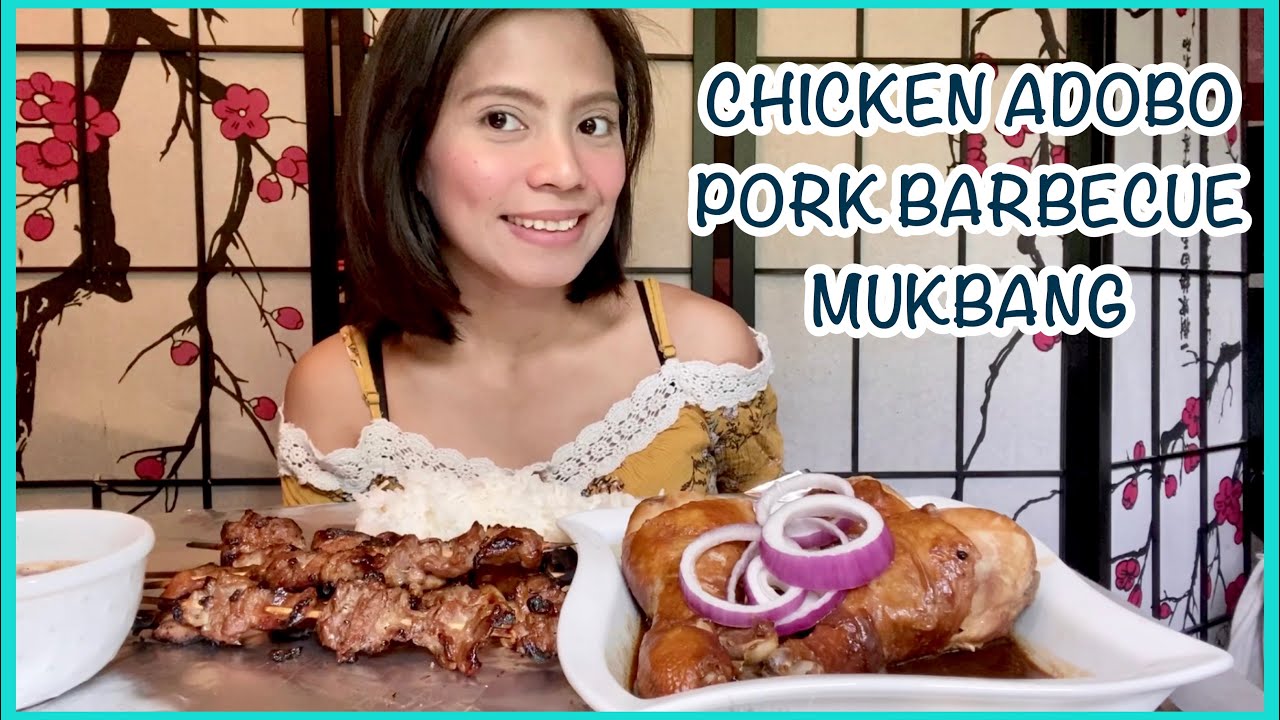 FILIPINO CHICKEN ADOBO AND PORK BARBECUE MUKBANG - YouTube