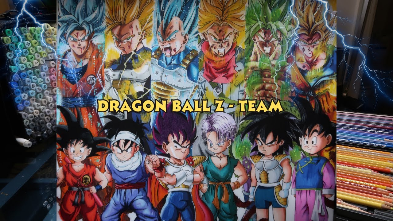 Drawing Dragon Ball Z Team, [ Goku, Gohan, Vegeta, Trunks, Broly ...
