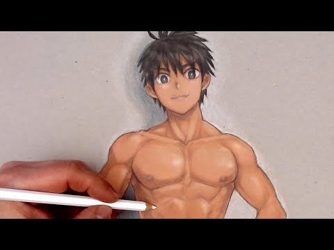 How to draw muscular anime boy. Anime bodybuilding - YouTube