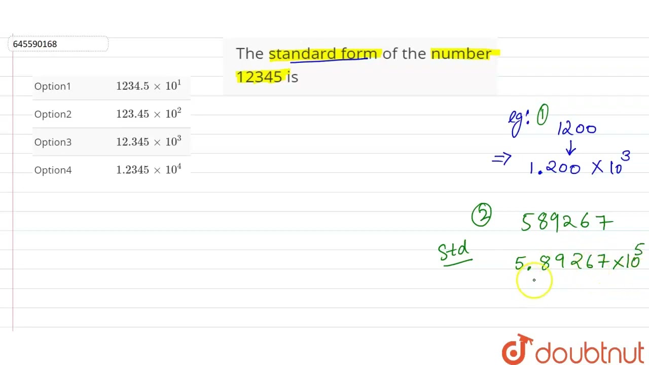 The Standard Form Of The Number 12345 Is CLASS 7 EXPONENTS AND