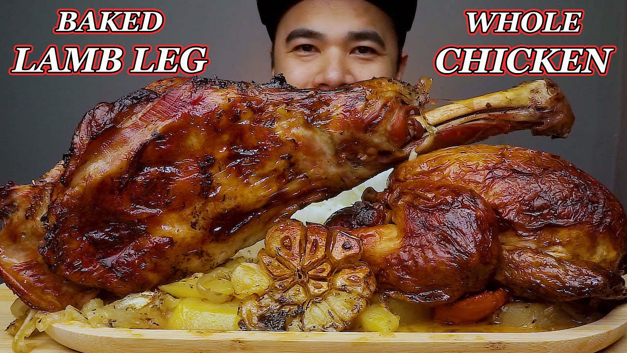 BAKED LAMB LEG & WHOLE CHICKEN ROTISSERIE MUKBANG - YouTube