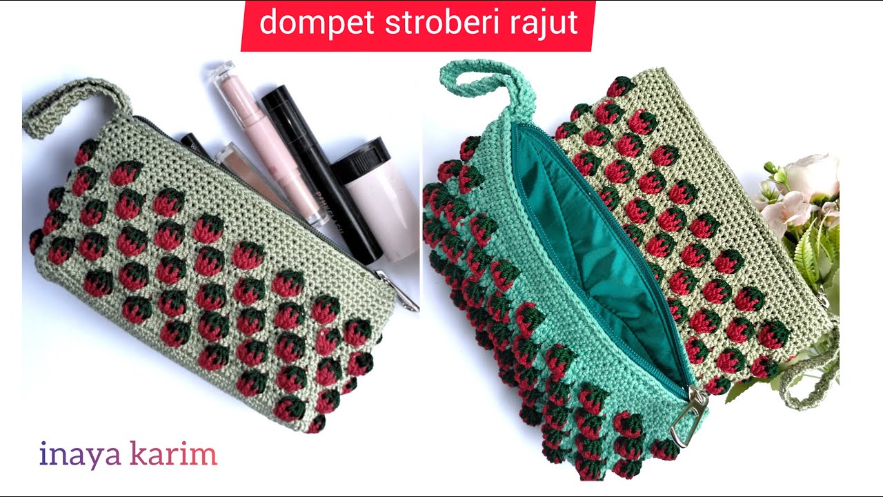 CROCHET ll DOMPET RAJUT MOTIF STROBERI ll TUTORIAL CROCHET - YouTube