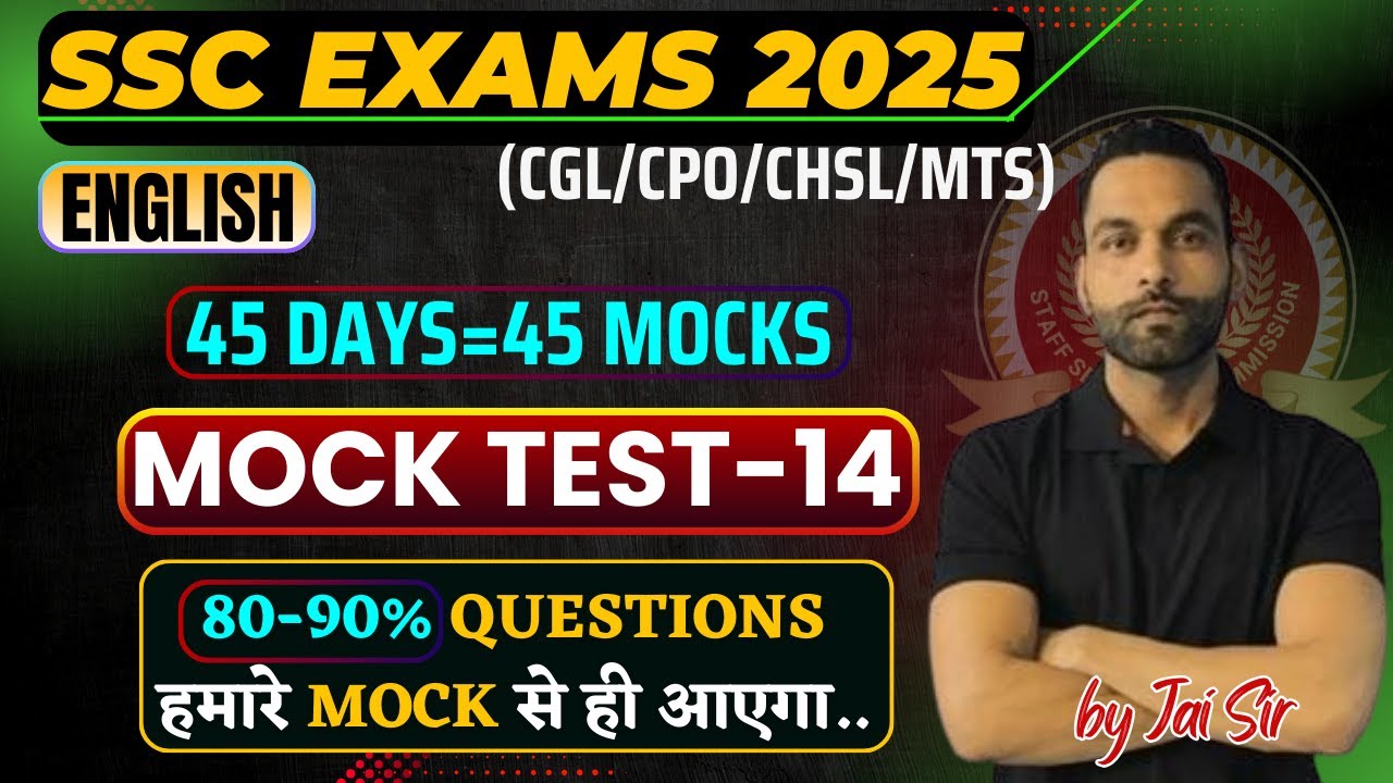 SSC CGL 2025 | English Mock Test-14 || Vocabulary, Grammar & Synonyms ...