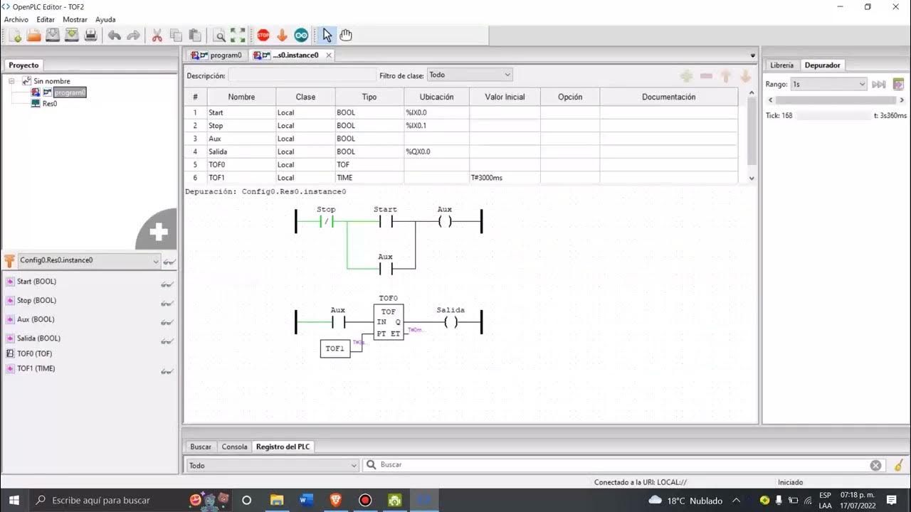 Funcionamiento de un temporizador TOF con Arduino y OpenPLC Editor - YouTube