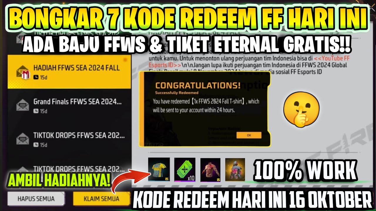 KODE REDEEM FF!! KODE REDEEM FREE FIRE TERBARU 16 Oktober 2024 HARI INI‼️ - YouTube