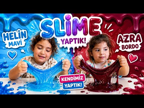 💙 Helin Mavi, Azra Bordo! Slime’larımızı Kendimiz Yaptık 🩵❤️