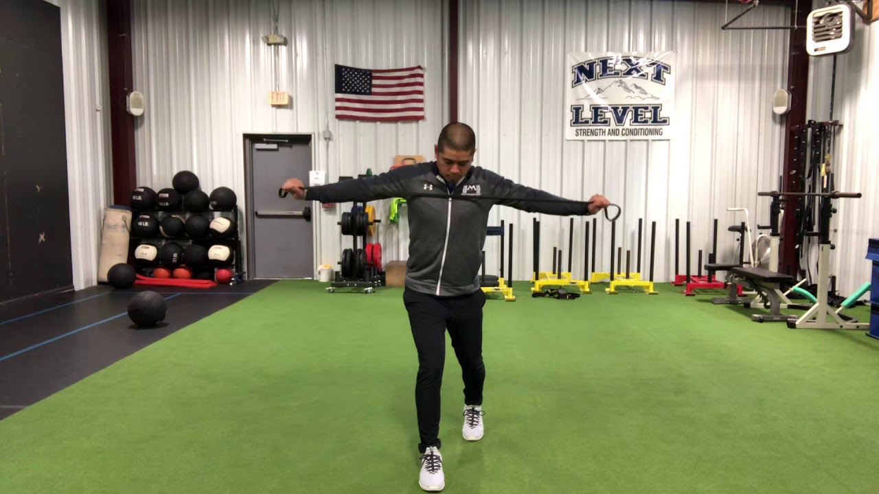 Split Stance Band Pull Apart With Rotation - YouTube