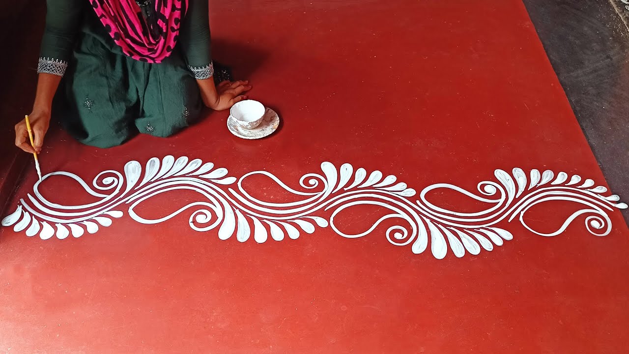 New border side alpona design / border rangoli design / laxmi puja ...
