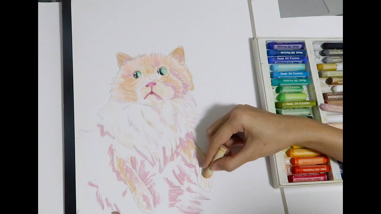 Lazing Cat Step by Step Art Tutorial with Oil Pastels - YouTube