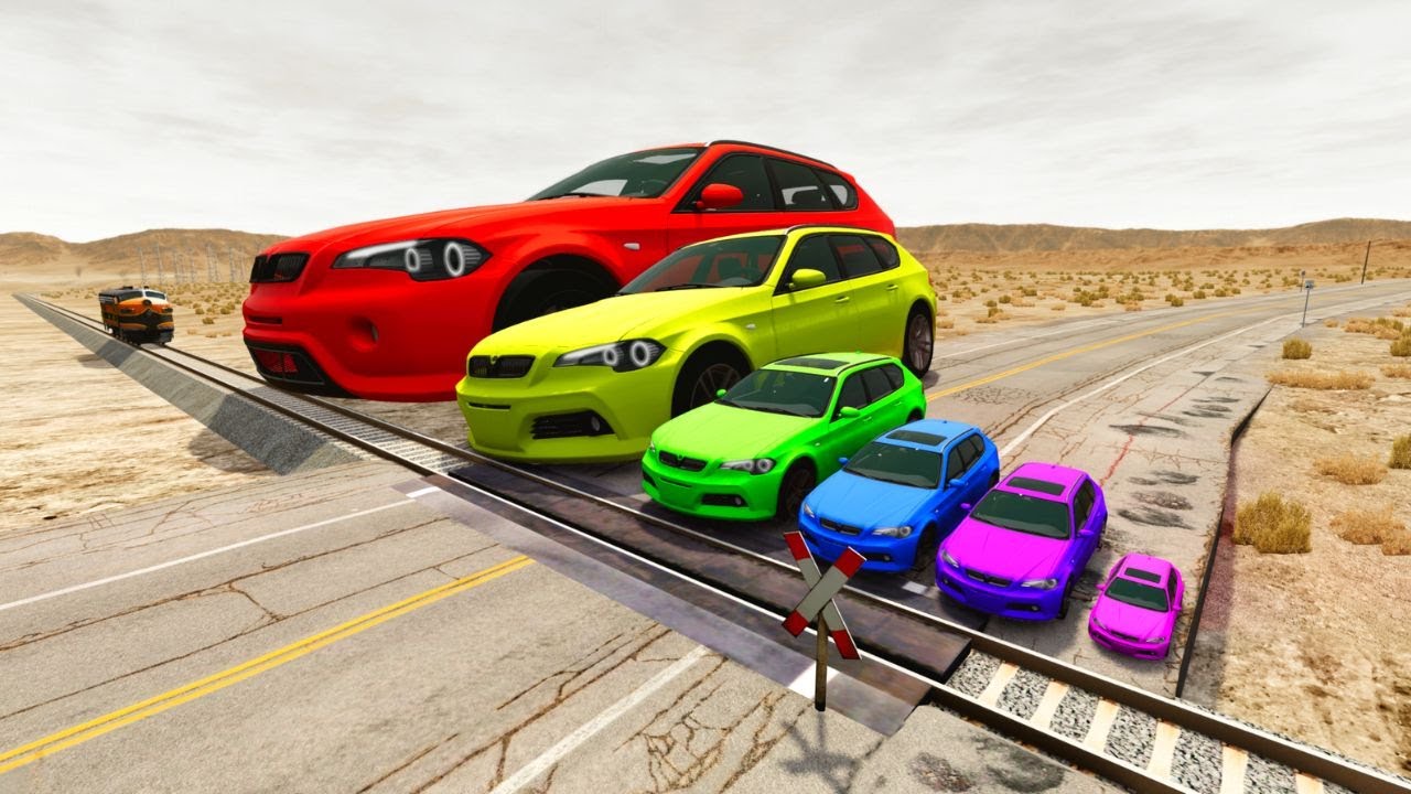 Big & Small Cars vs Cursed Train and Rail - BeamNG.drive - YouTube