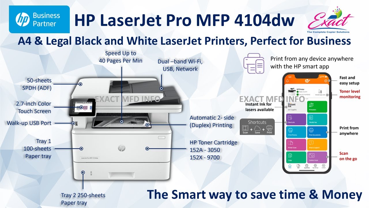 HP Pro 4104dw Specifications & features A4 & Legal size Black & white ...