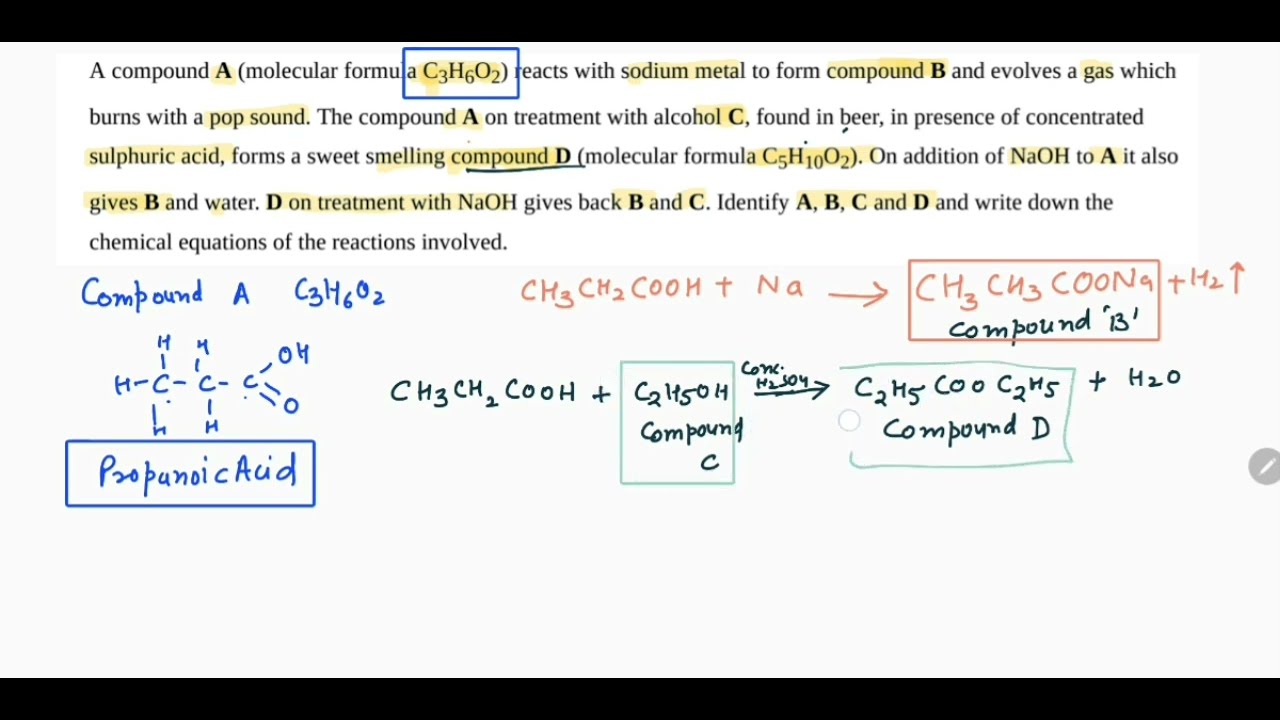 A compound A (molecular formula C3H6O2) reacts with sodium metal to ...