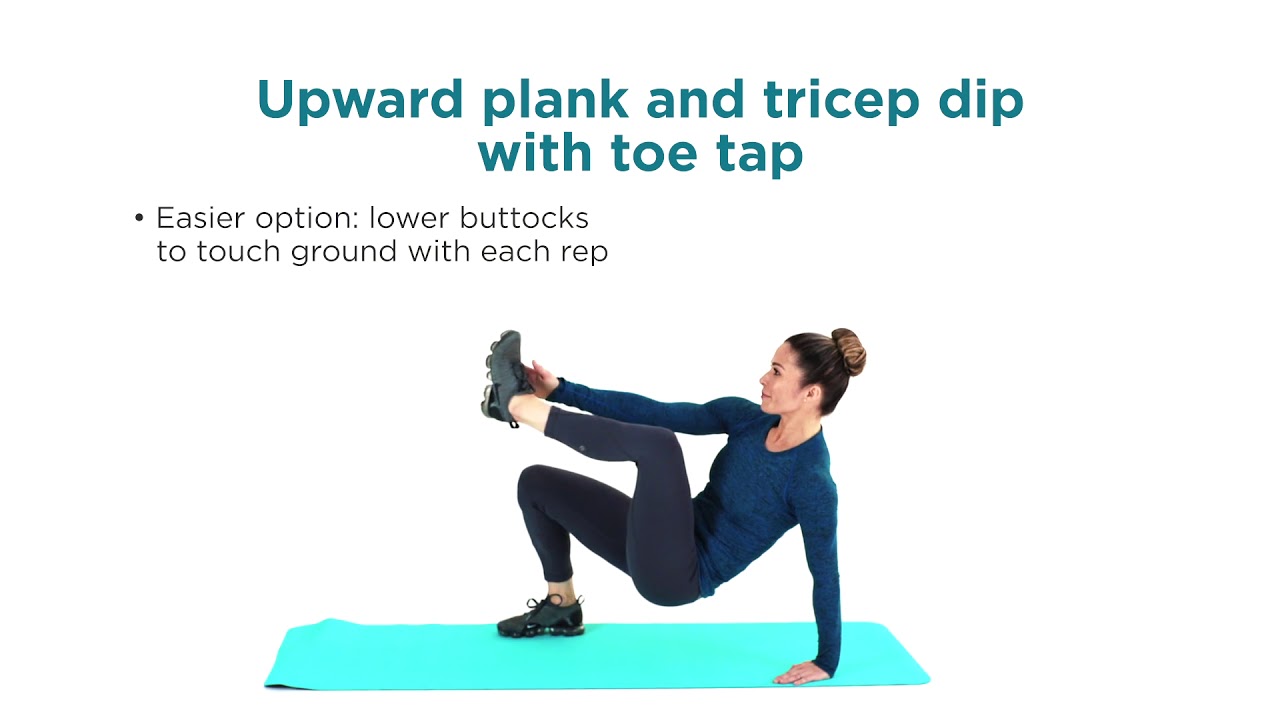 Upward plank with tricep dip and toe tap - YouTube
