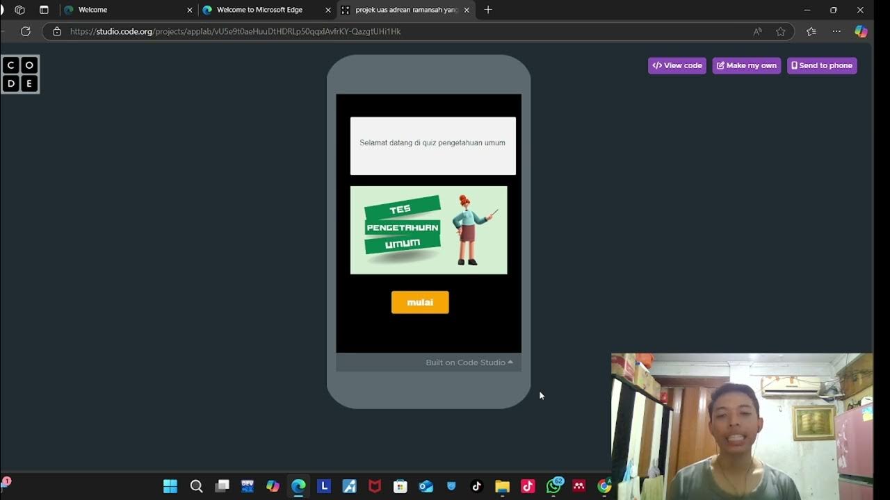 Projek uas Adrean ramansah berupa quiz di code.org-applab - YouTube