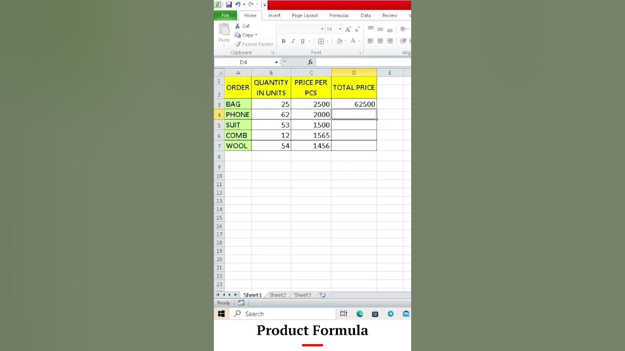 Multiply in Excel | Product Formula | Ms-Excel #shortvideo #excel #shortsvideo - YouTube