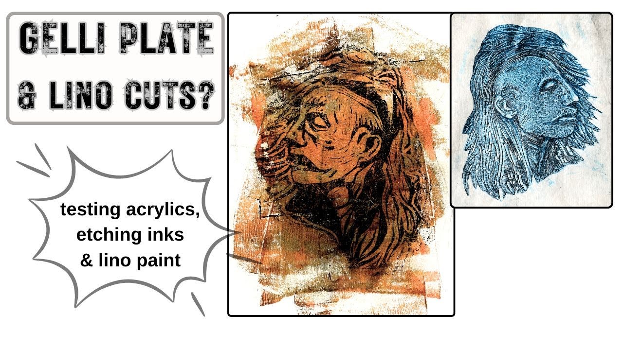 GEL PLATE & LINO CUTS: Does that work? testing with acrylics, Lino ...