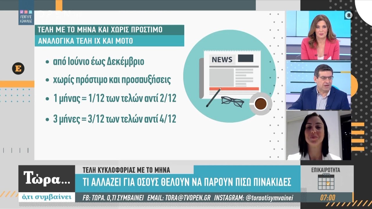 Τέλη κυκλοφορίας με το μήνα - Τώρα ό,τι συμβαίνει 10/5/2020 | OPEN TV ...