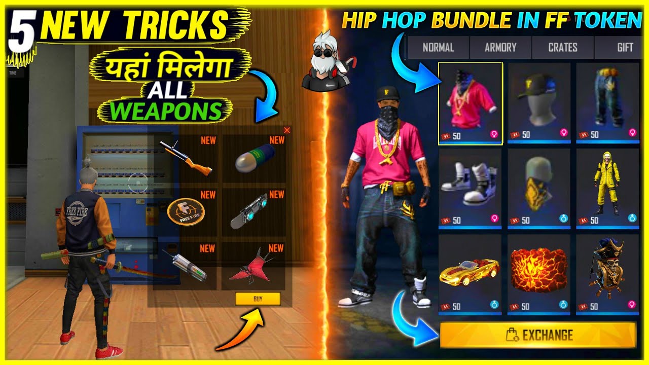 HIP HOP BUNDLE IN FF TOKEN TRICK || TOP 5 NEW TIPS AND TRICKS IN ...