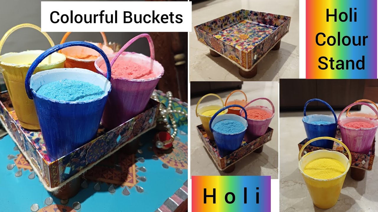 Colourful Buckets for Holi with Stand/Holi Colour Stand/Bucket from ...