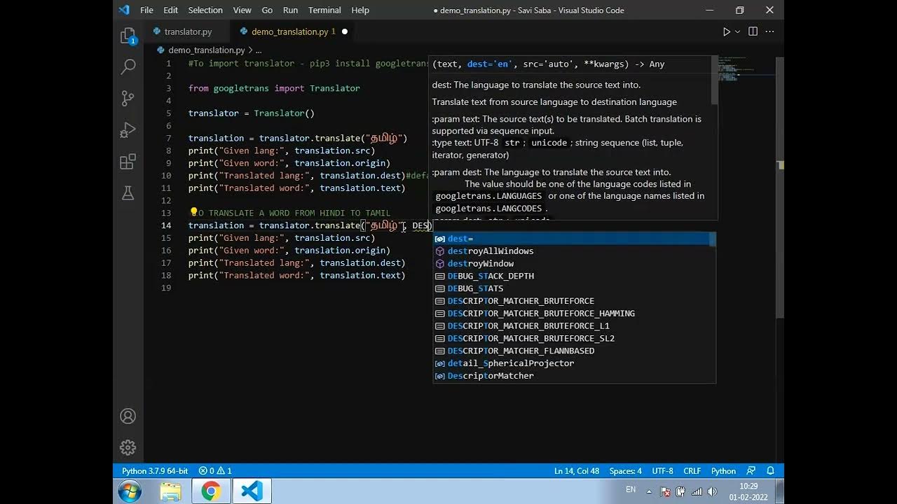 Translation using python - googletrans - YouTube