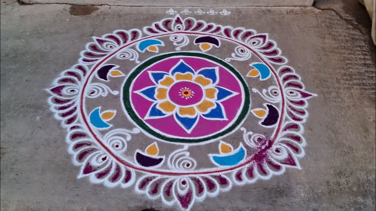Beautiful Big lotus Rangoli design / Friday Rangoli / pankuni thiruvila ...