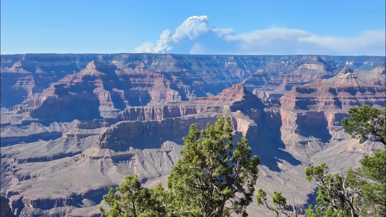 Grand canyon July 10, 2025 smoke, Maswik Lodge food court, Blue and red ...