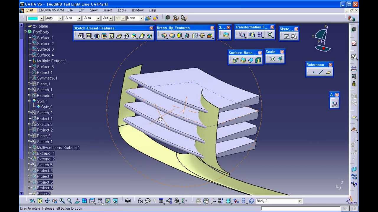 Catia FreeStyle(프리스타일) 3D Curve를 활용한 Audi R8 자동차 모델링 43강 - YouTube