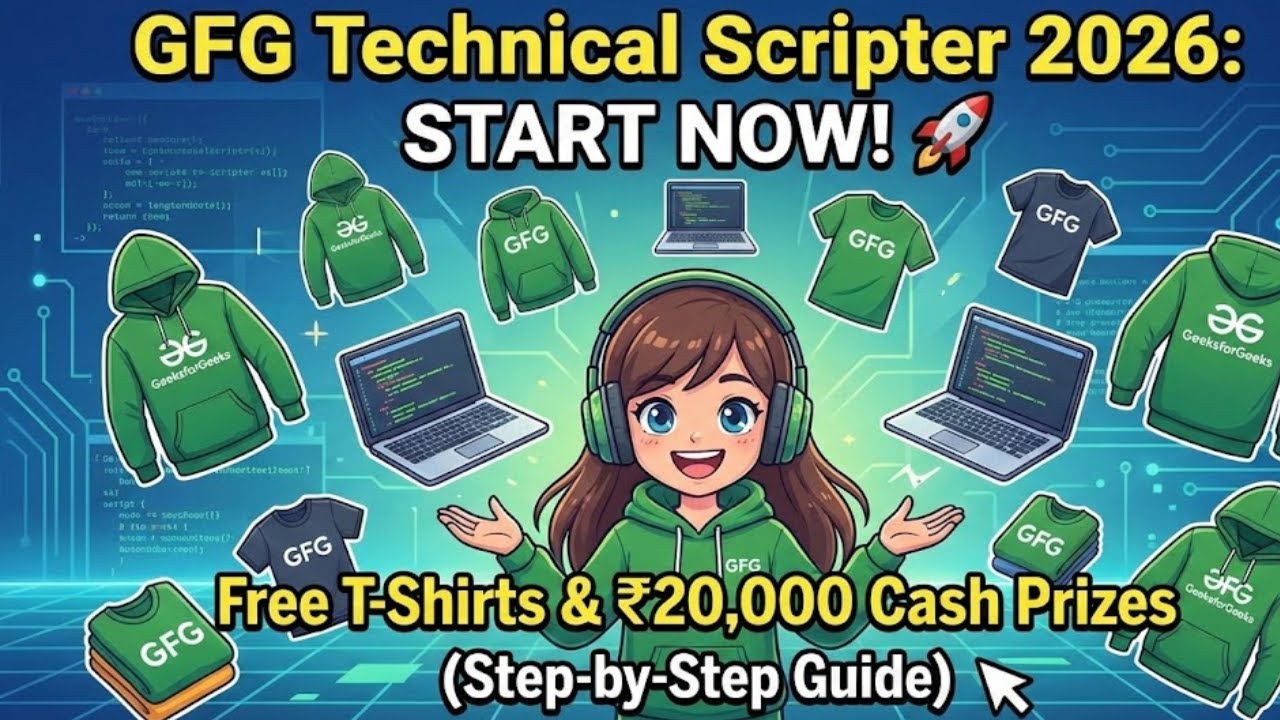 GFG Technical Scripter 2026: START NOW! 🚀 Free T-Shirts & ₹20,000 Cash ...