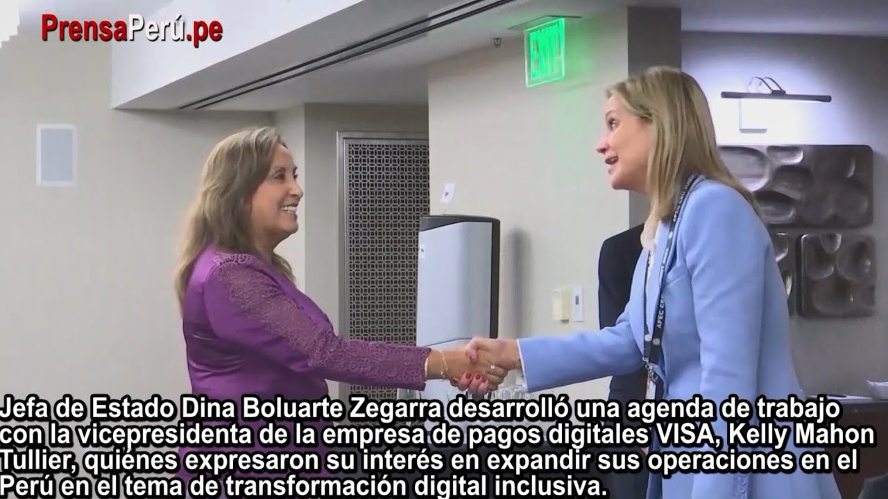 Presidenta Dina Boluarte y vicepresidenta de VISA, Kelly Mahon Tullier ...