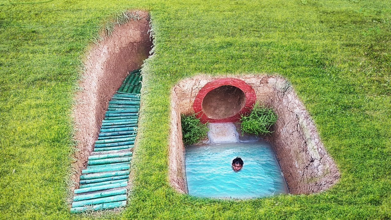 Build underground house has beautiful swimming pool - YouTube