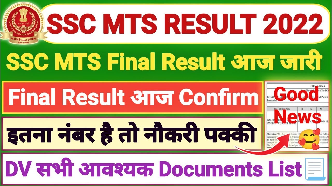 Good News🥰: SSC MTS Final Result Date जारी | SSC MTS Result 2022 | SSC ...