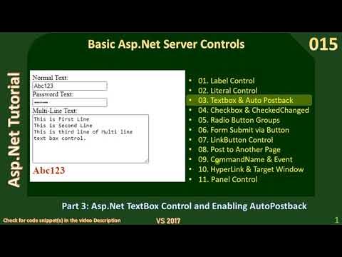 Basic Controls | Part 3 - Textbox Control & AutoPostback | Asp Net Tutorial #015 - YouTube