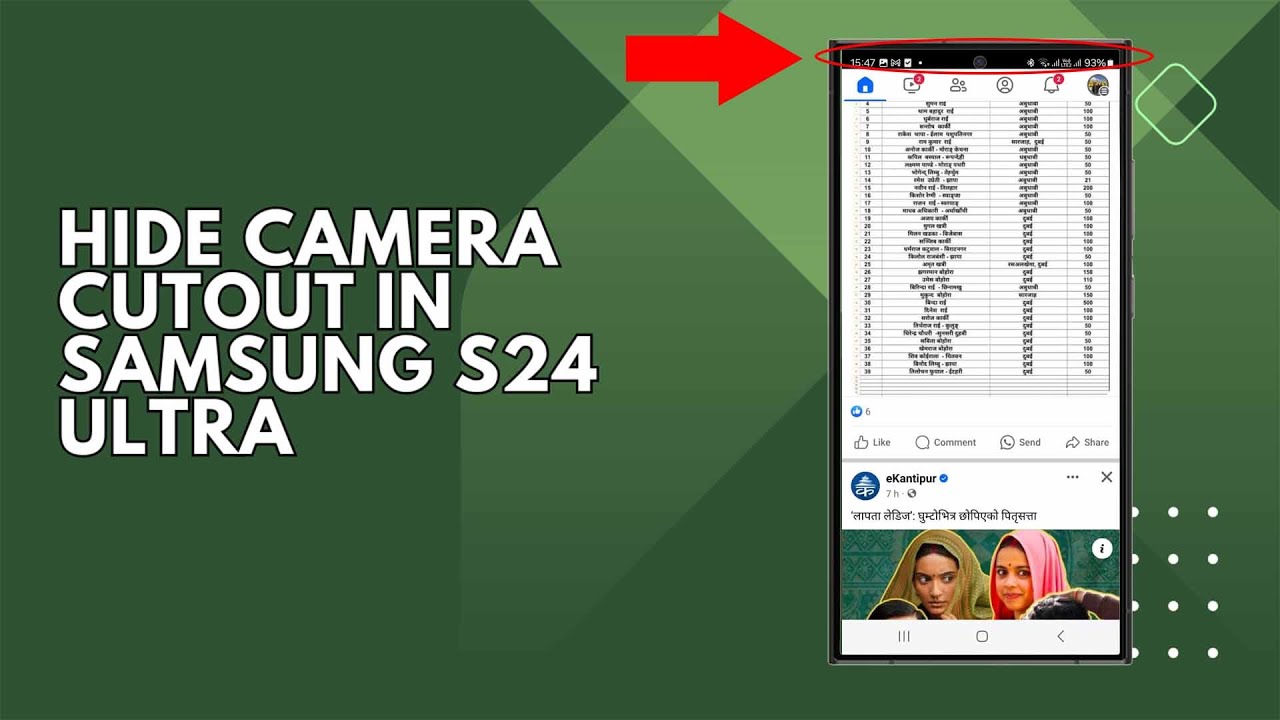 How to hide camera cut out on Samsung S24 | Black bar at the top of the ...