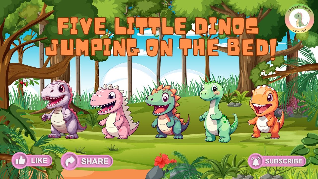 🦖 Five Little Dinos Jumping on the Bed! | Fun Counting Song for Kids ...