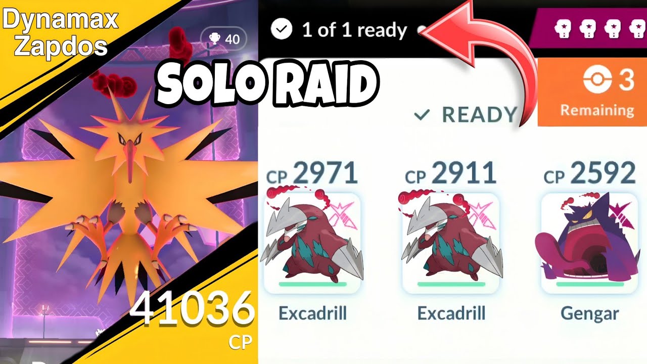 [Solo] Dynamax Zapdos Raid in #pokemongo - YouTube