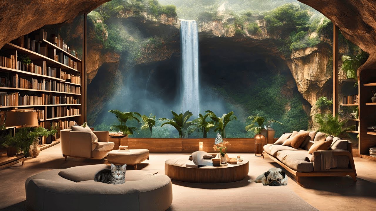 Сave Magical | Beutiful Forest Library Ambience with Soothing Waterfall ...