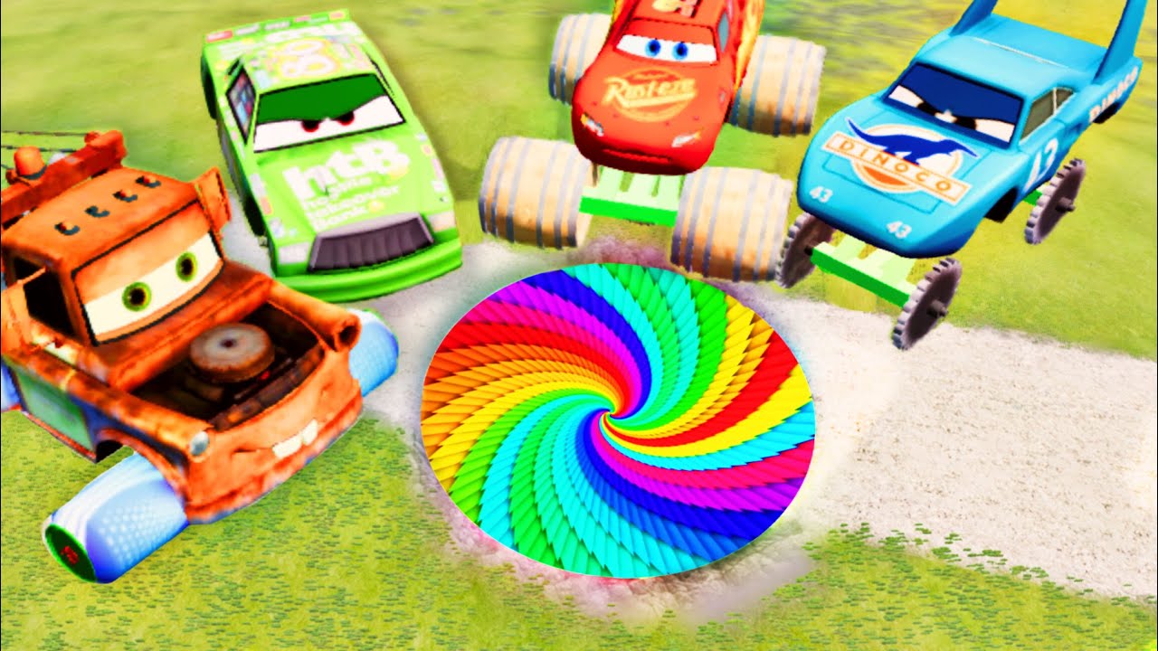 Giant LAVA & RAINBOW Pits VS Big & Small PIXAR CARS - BeamNG.drive - YouTube