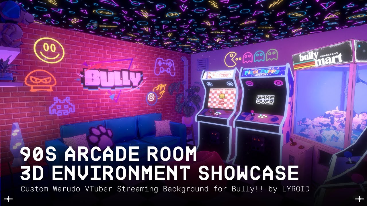 90s Arcade Room Anime-Style 3D Background | VTuber Streaming Room ...