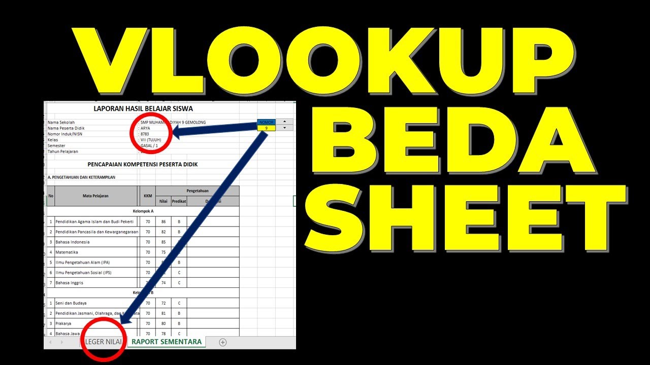 RUMUS VLOOKUP PADA EXCEL || PENERAPAN PADA RAPORT - YouTube